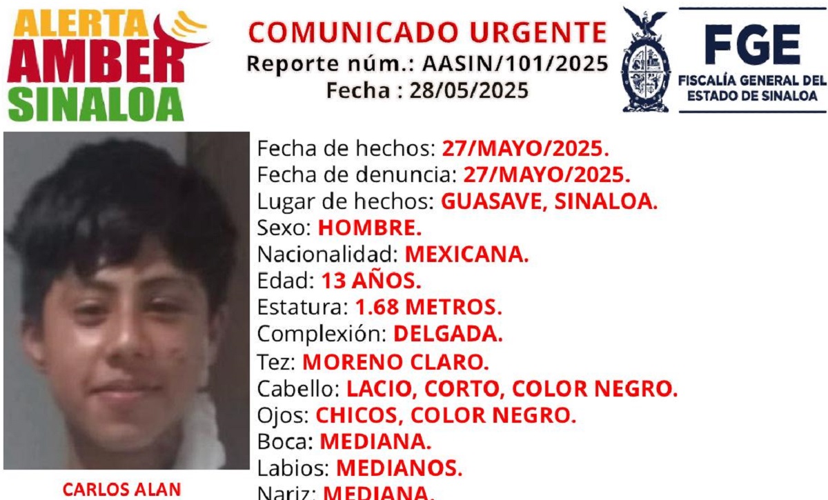 Activan Alerta Amber por la desaparición de Carlos Alan, en Guasave | Los Noticieristas