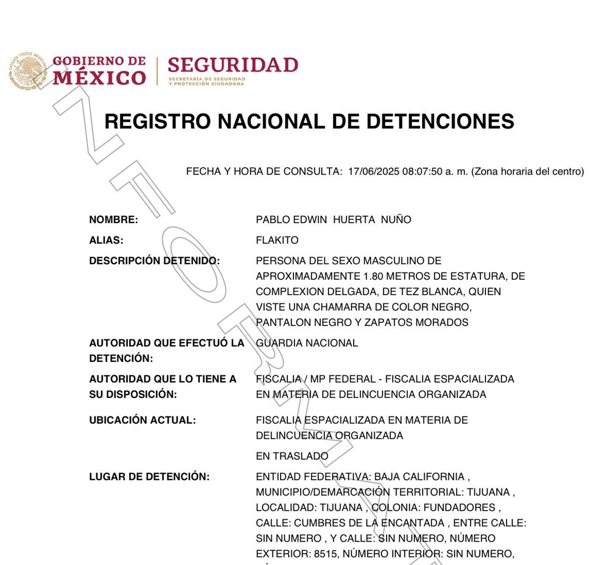 Detienen a Pablo Edwin Huerta, alias ‘El Flakito’, principal operador ...